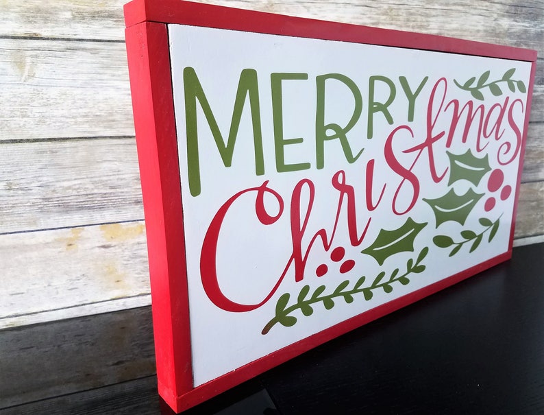 Merry Christmas Framed Sign Red and Green Wall Decor - Etsy