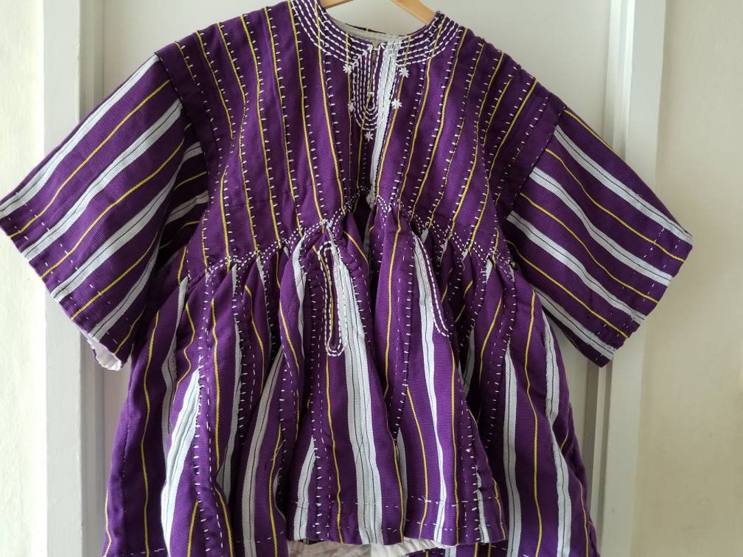 Qaulity Short Sleeve Northern Ghana Purple and White Men Hand Woven ...