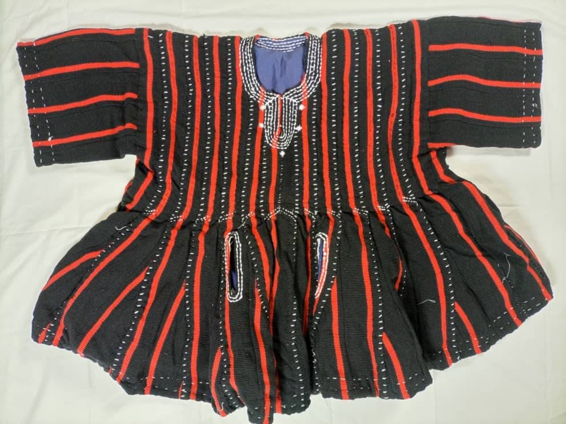 Red and Black Short Sleeve Northern Ghana Men Hand Woven Traditional ...
