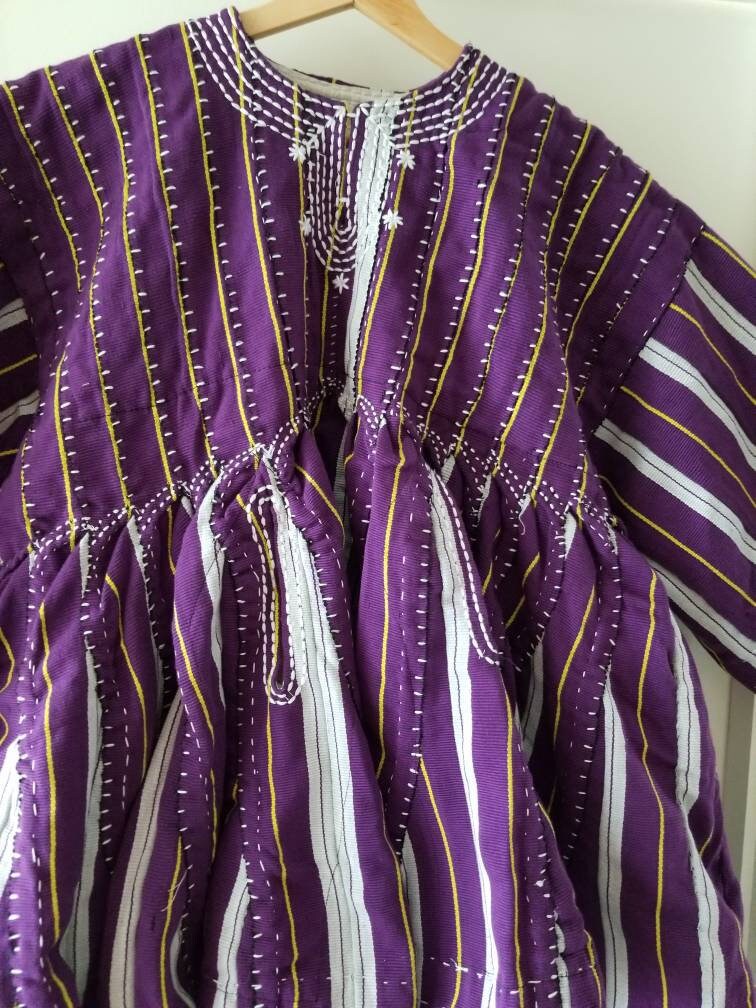 Hand Woven Fugu Top: Northern Ghana Smock, Purple & White Batakari - Etsy