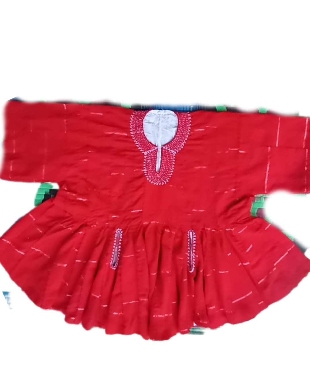 Handwoven Cotton Smock Top: Red & Orange Northern Ghana Fugu - Fits S ...
