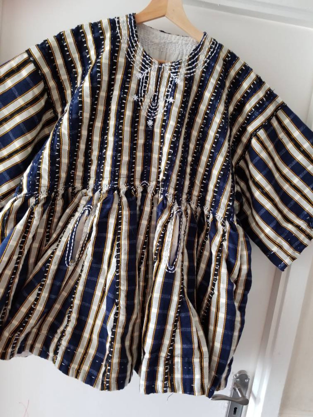 Wedding, Parties Quality Short Sleeve Navy Blue and Brown Strappy ...
