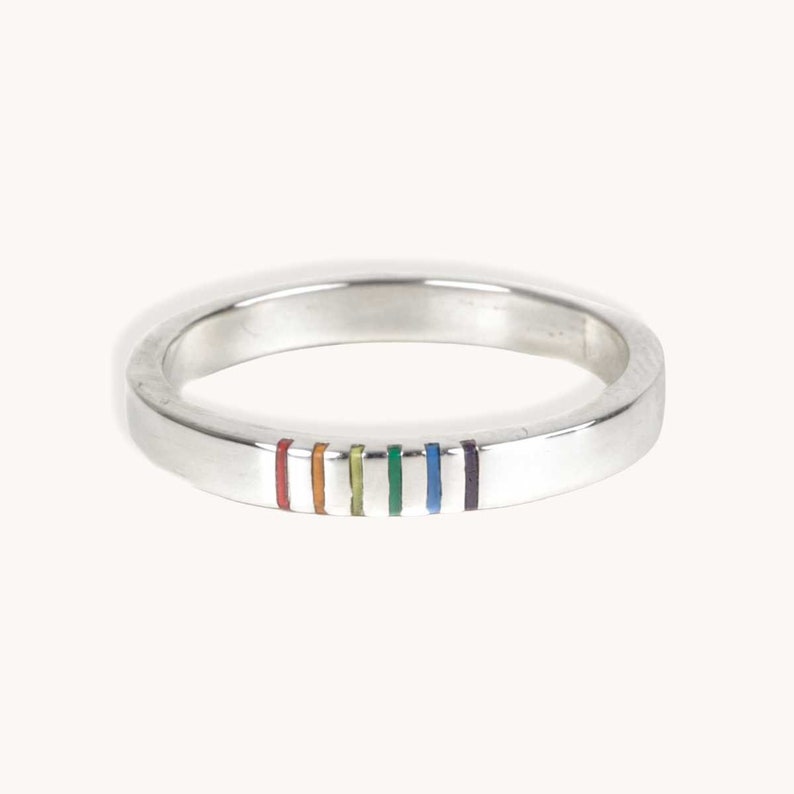 Pride Ring, Sterling Pride Ring, Rainbow Ring Silver, Stackable Rainbow ...