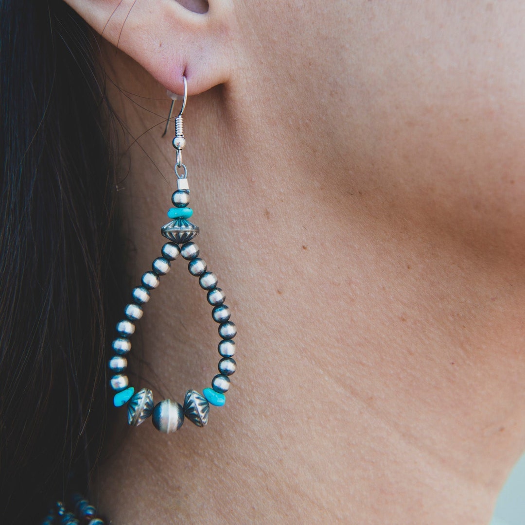Turquoise Desert Pearl Loop Earrings, Southwest Loop Earrings, Unique ...
