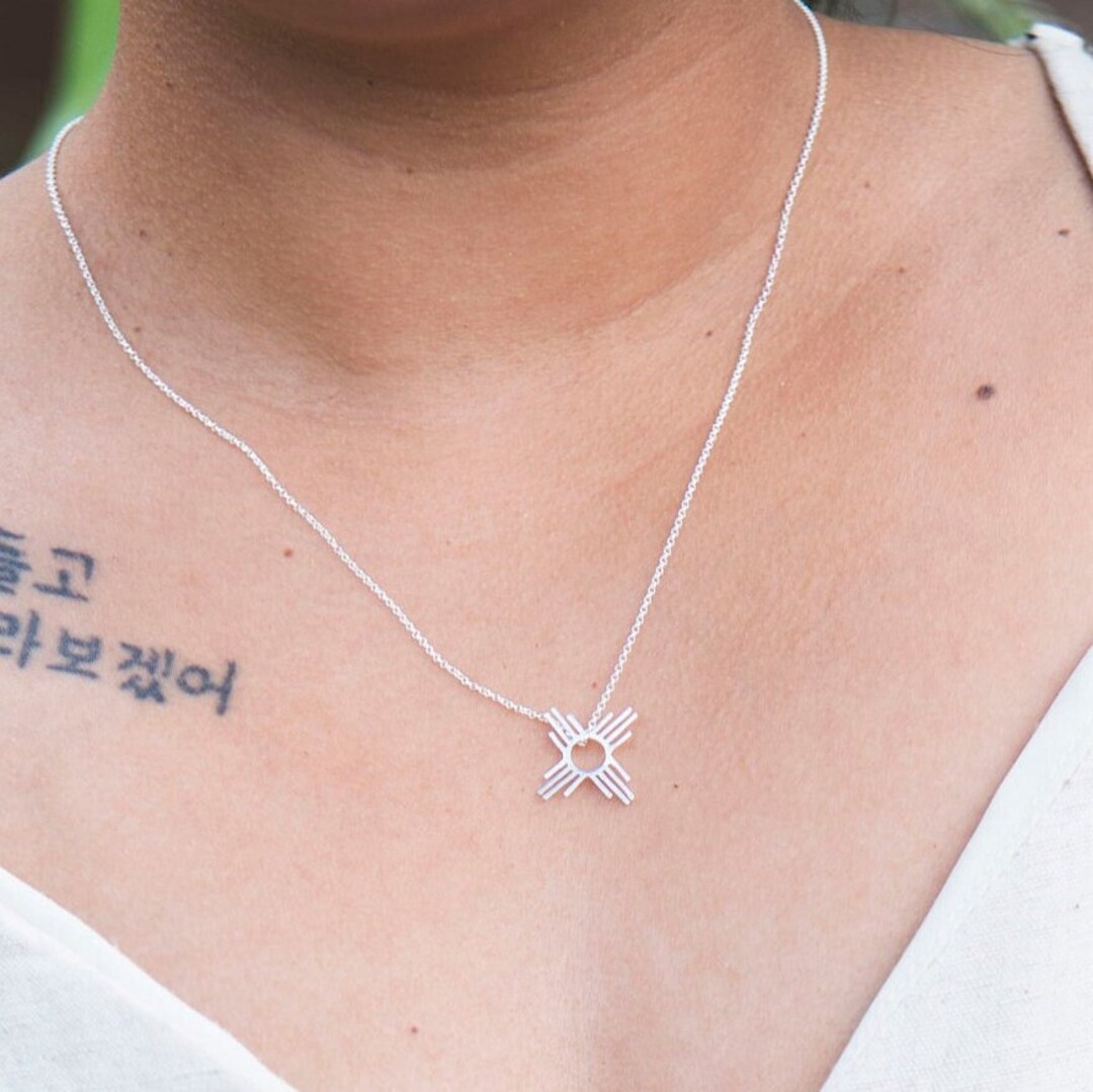 Silver Zia Symbol Necklace, Dainty Silver Pendant Necklace, Minimal ...