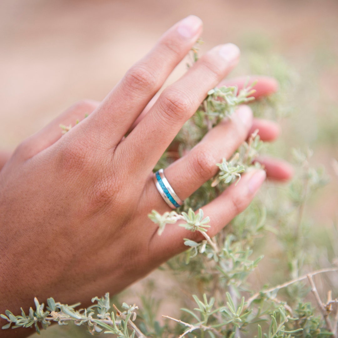 Turquoise Band Ring Sterling Silver, Silver Stacker Ring, Sterling and ...