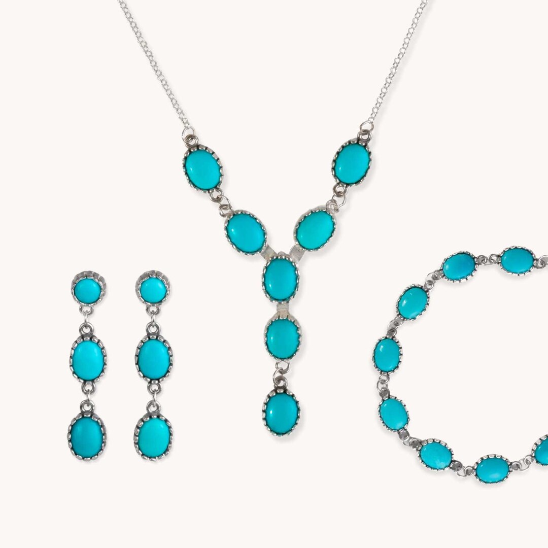 Real Turquoise Stone Jewelry Set, 3 Piece Turquoise Jewelry Gift Set ...