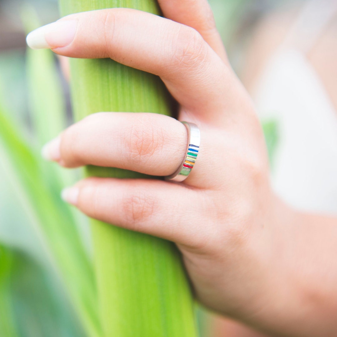 Pride Ring, Sterling Pride Ring, Rainbow Ring Silver, Stackable Rainbow ...