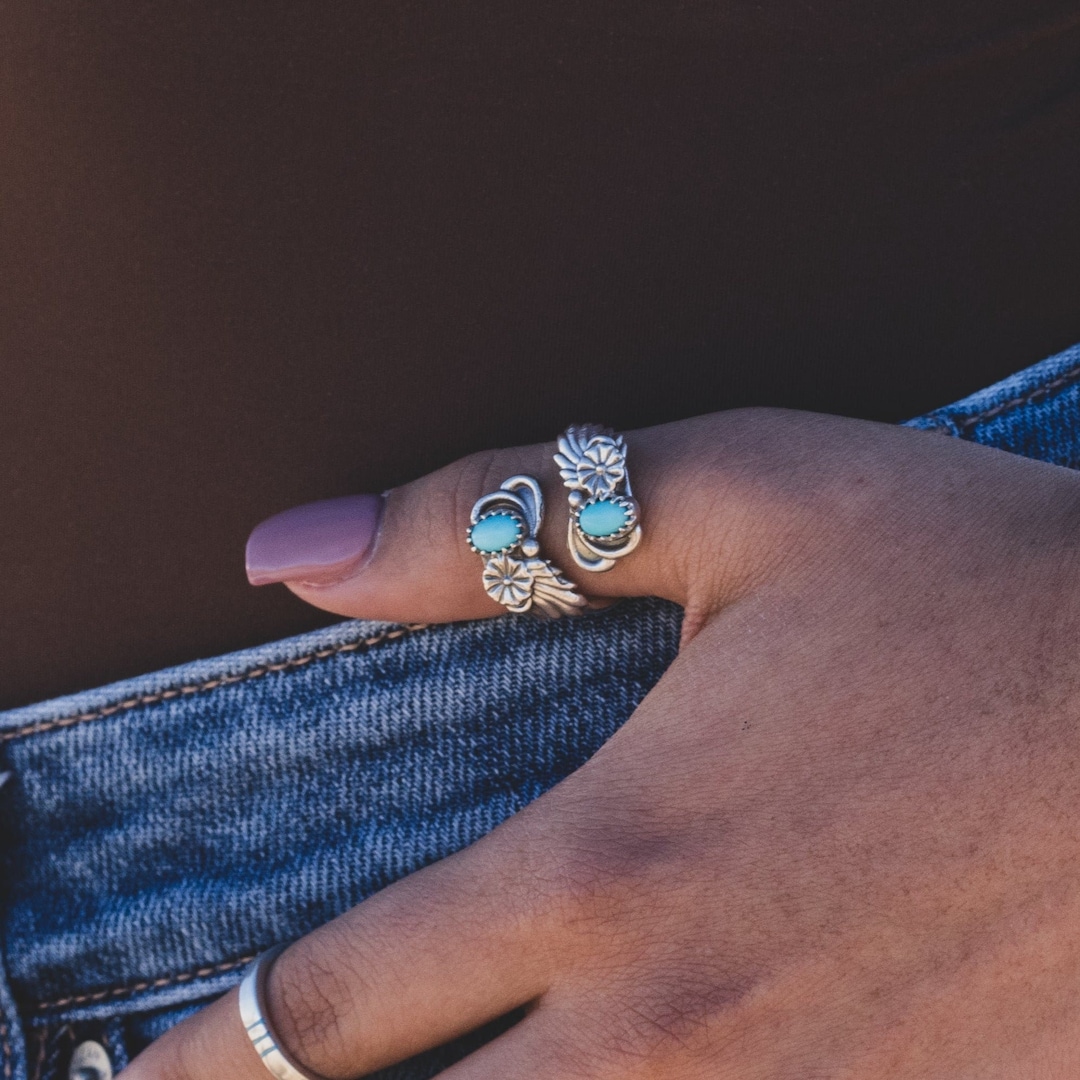 Turquoise Helix Adjustable Ring, Turquoise Stone Wrap Ring, Southwest ...