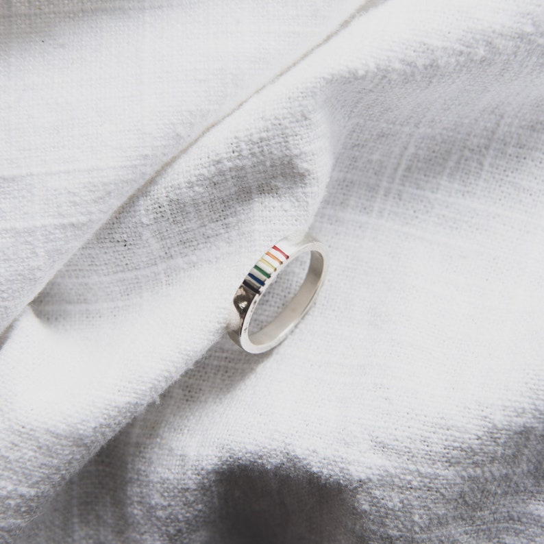 Pride Ring, Sterling Pride Ring, Rainbow Ring Silver, Stackable Rainbow ...