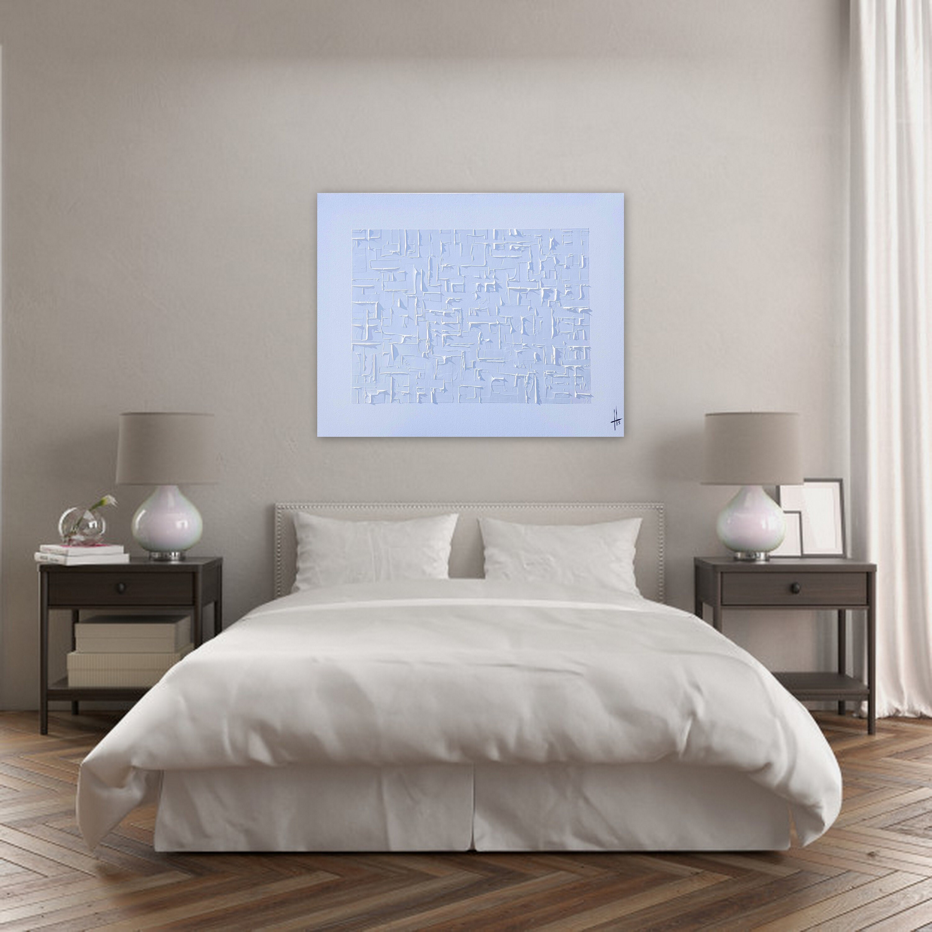 Tableau monochrome blanc peinture minimaliste sur COMMANDE fait main ...