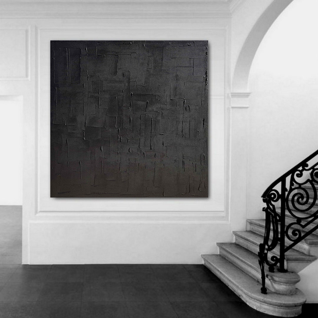 Monochrome Black Painting 100 X 100 Cm Minimalist Handmade Painting ...