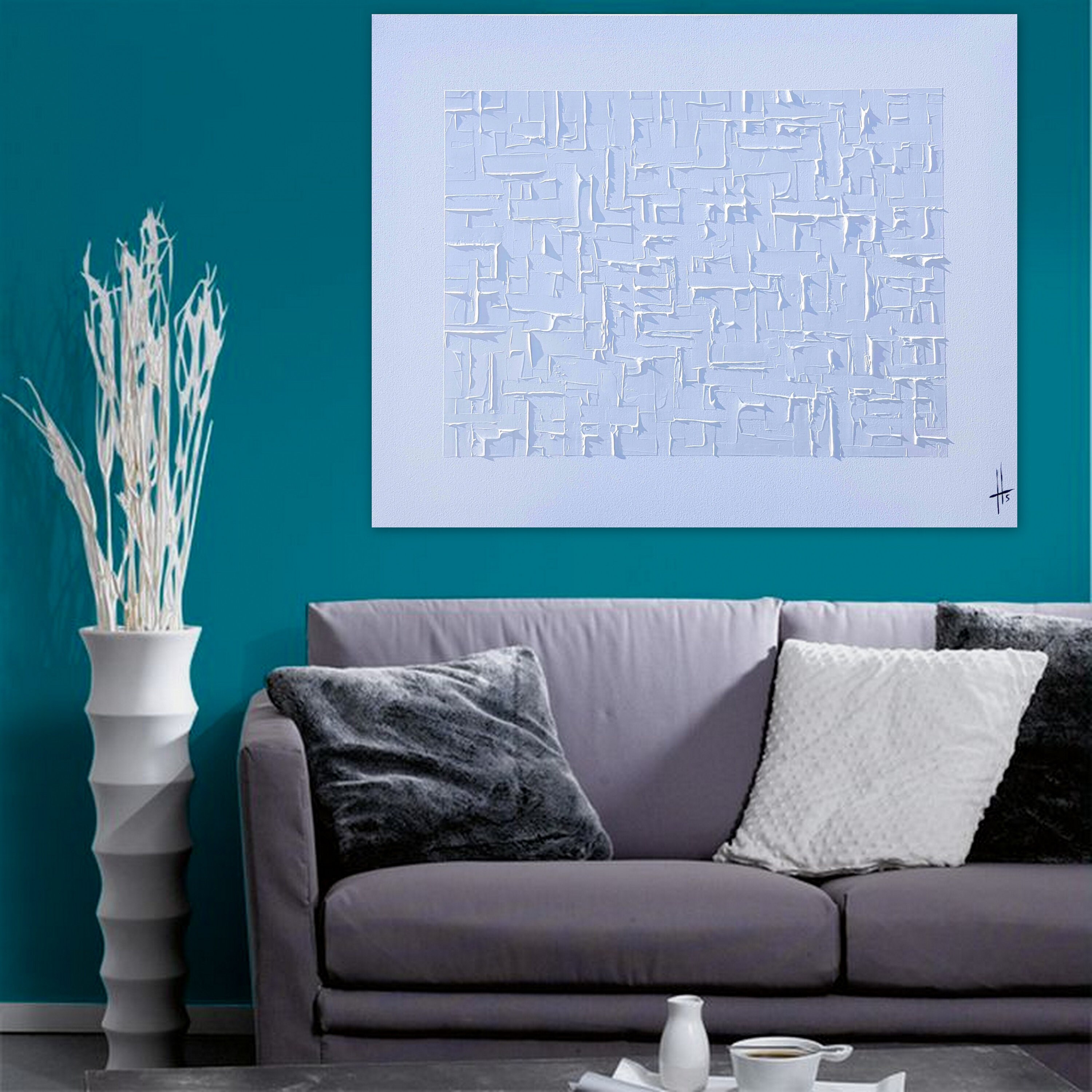 Tableau monochrome blanc peinture minimaliste sur COMMANDE fait main ...