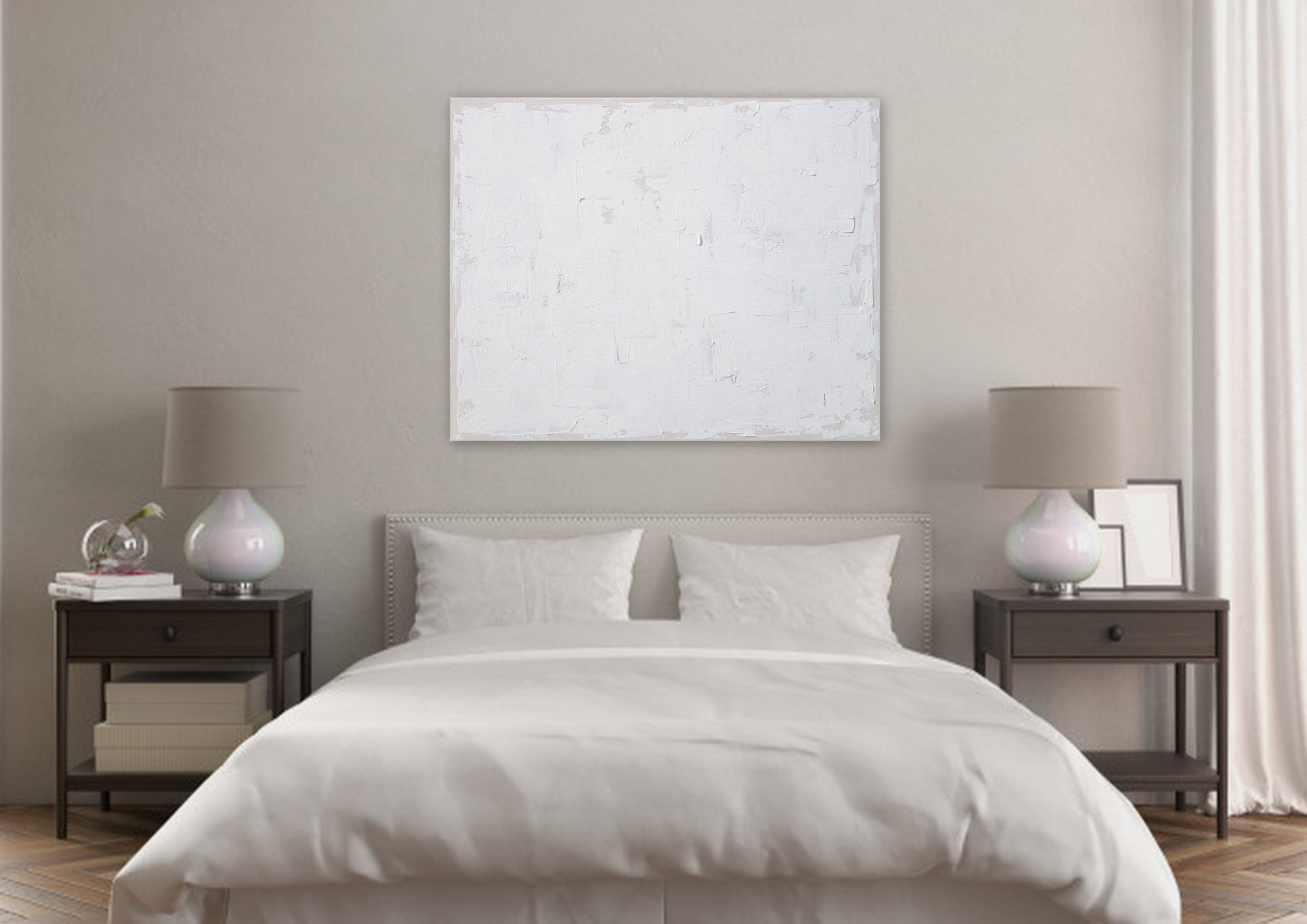 Tableau monochrome blanc et beige peinture minimaliste fait main "E12 ...