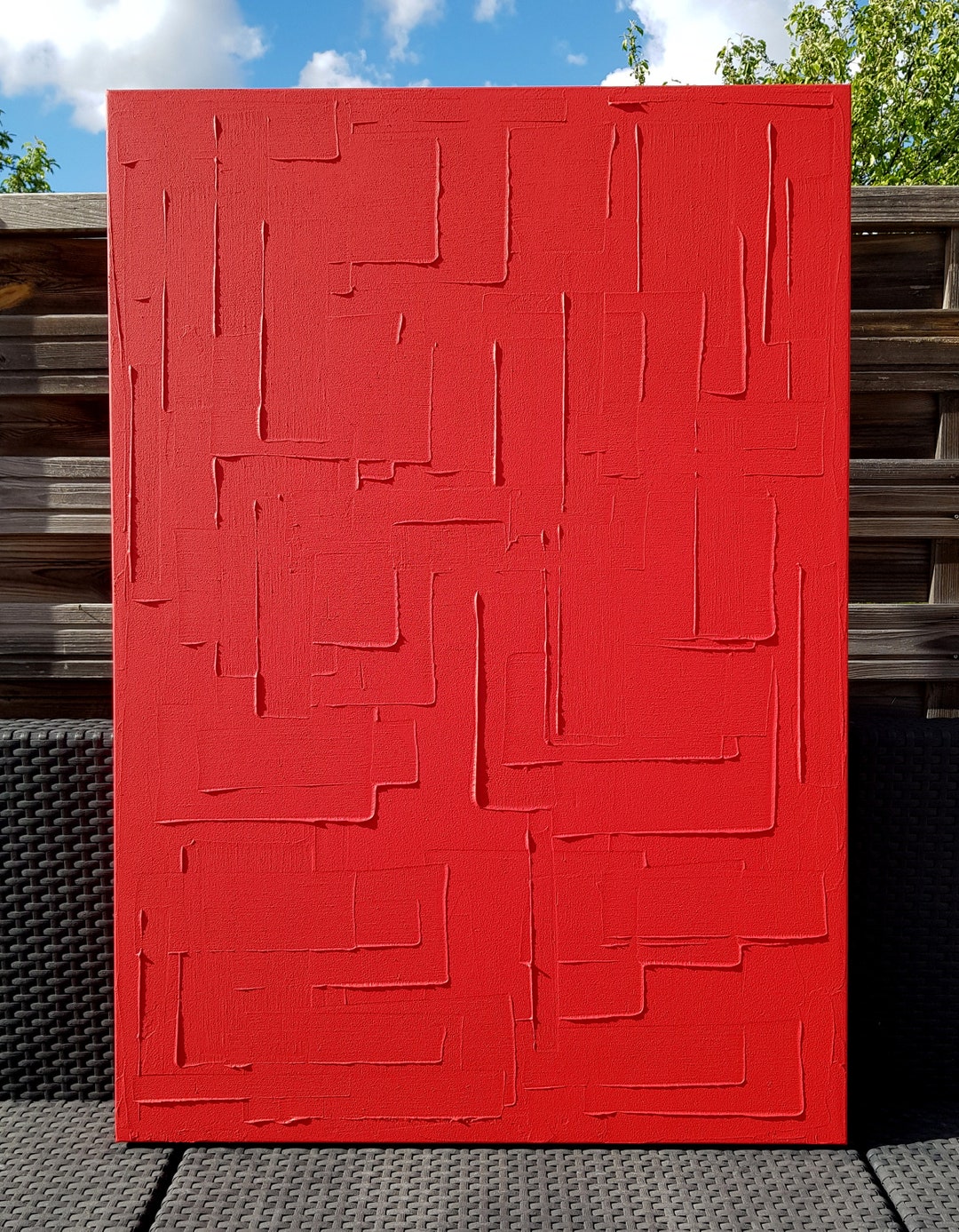 Monochrome Red Painting Minimalist Painting Handmade Canvas Stretched ...