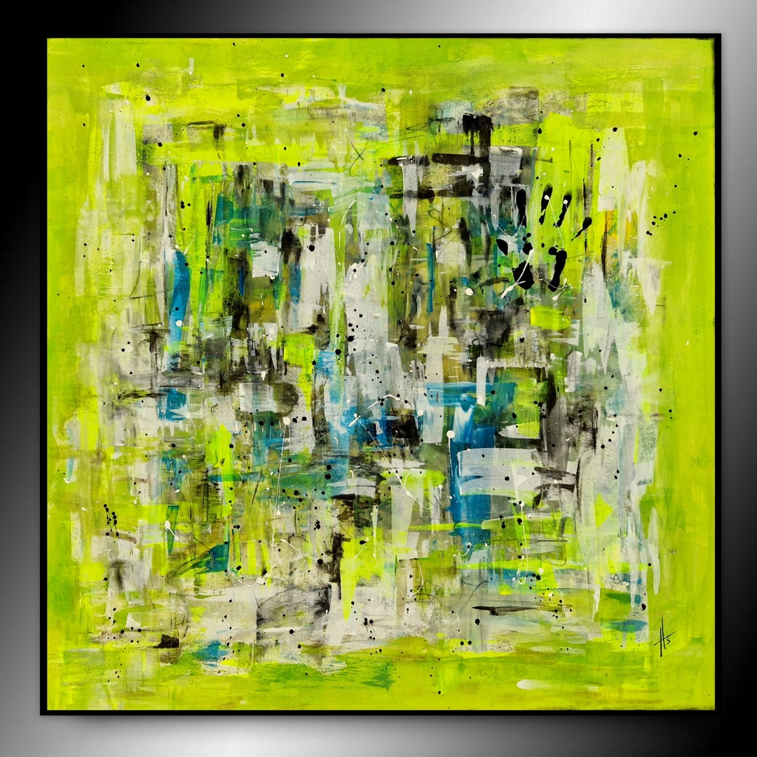 Abstract Painting Very Colorful Neon Abstract Painting on Stretched ...