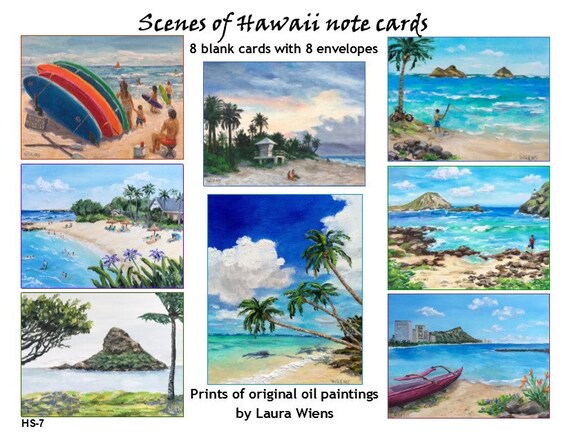 Hawaii note card sets Diamond Head cards Waikiki cards | Etsy