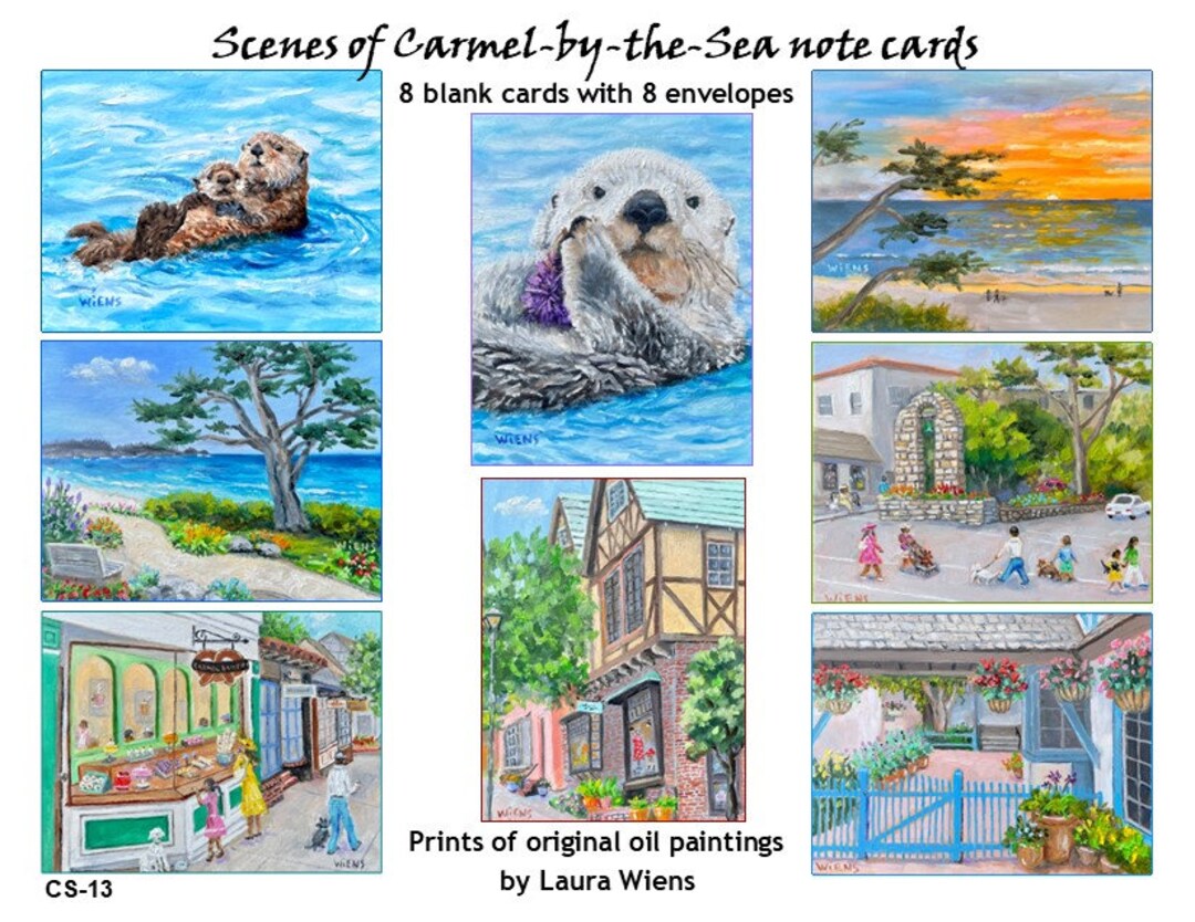 Carmel Boxed Note Card Sets of 8 With Envelopes, Sea Otters, Carmel Beach, Sunset, Normandy Inn ...