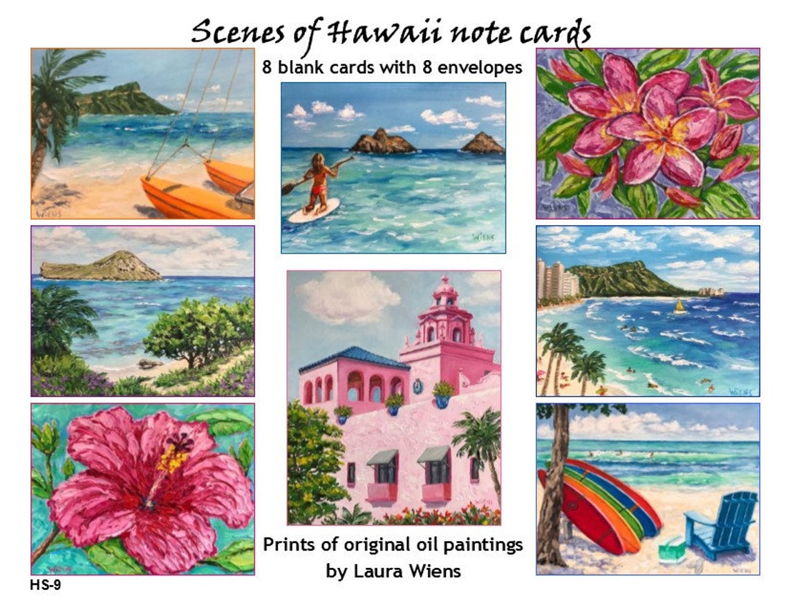 Hawaii Note Cards, Diamond Head, Waikiki, Windward Shore, Kailua, Mokes ...