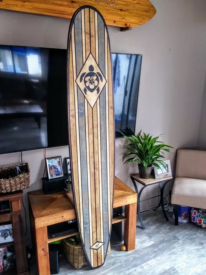 7 Ft Wood Surfboard Barnwood Gray Bar Top Hawaiian Tiki Bar Decor ...