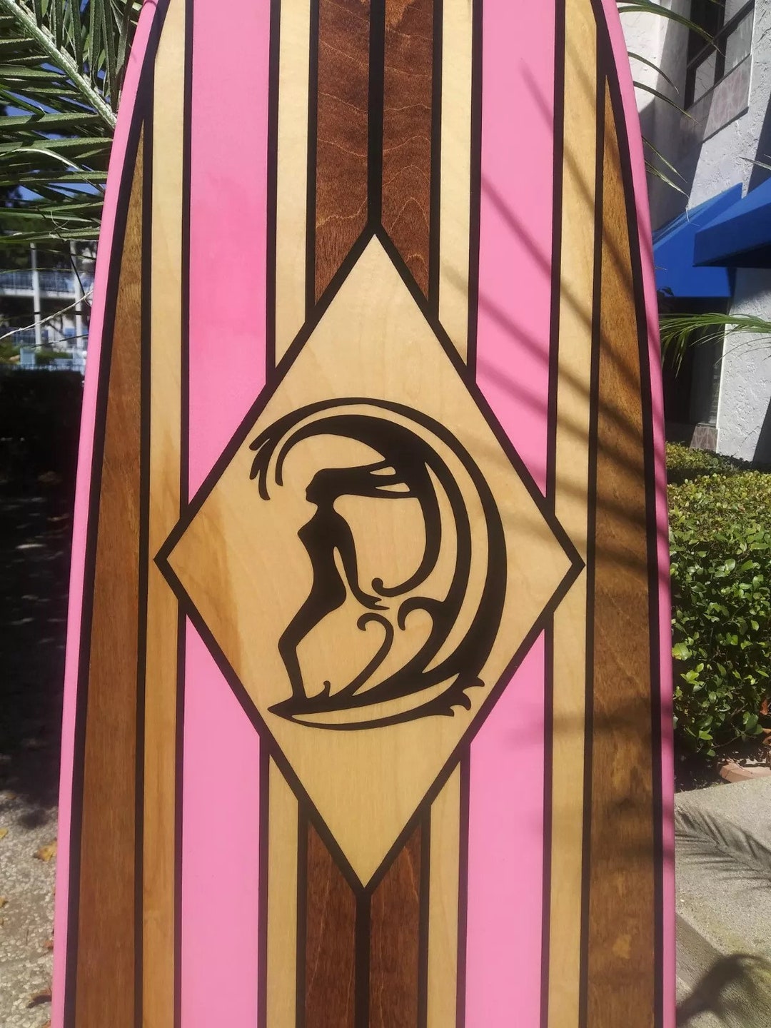 7FT Wood Surfboard PINK Surfer Girl! Wall Art Decor Surfing California ...