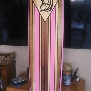 7FT Wood Surfboard PINK Surfer Girl! Wall Art Decor Surfing California ...