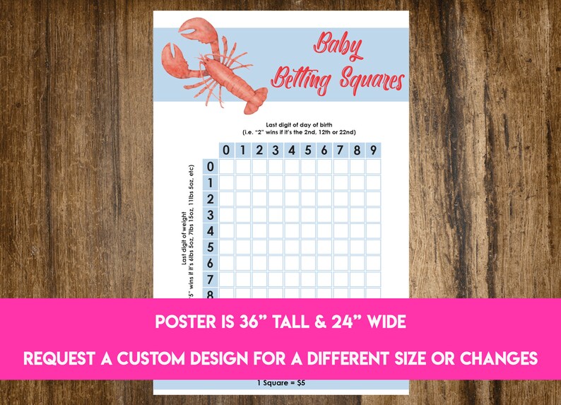 INSTANT DOWNLOAD Lobster Baby Betting Squares: Lobster Boil | Etsy