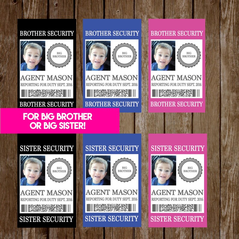 New Baby Sibling Security Badge - Pregnancy Announcement & Baby Shower ...