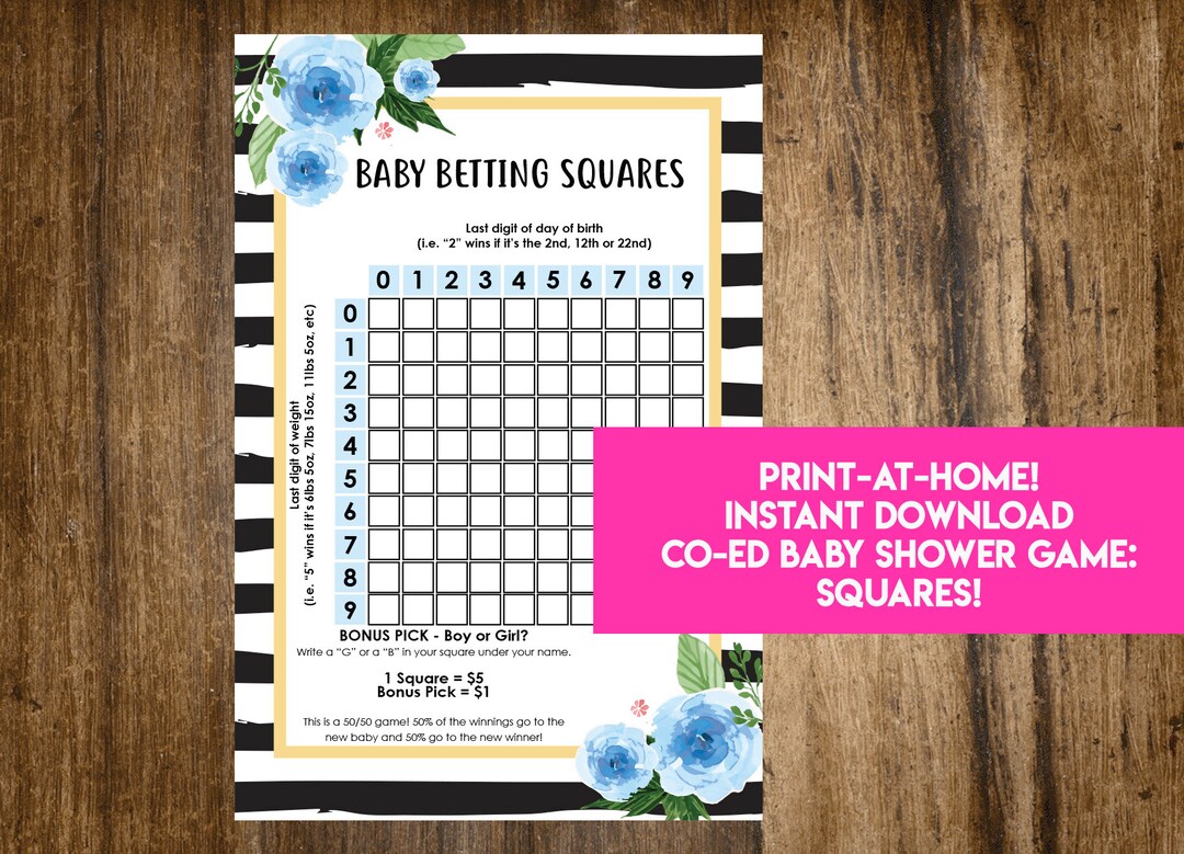 INSTANT DOWNLOAD Floral Stripes Baby Betting Squares: Co-ed Baby Shower ...