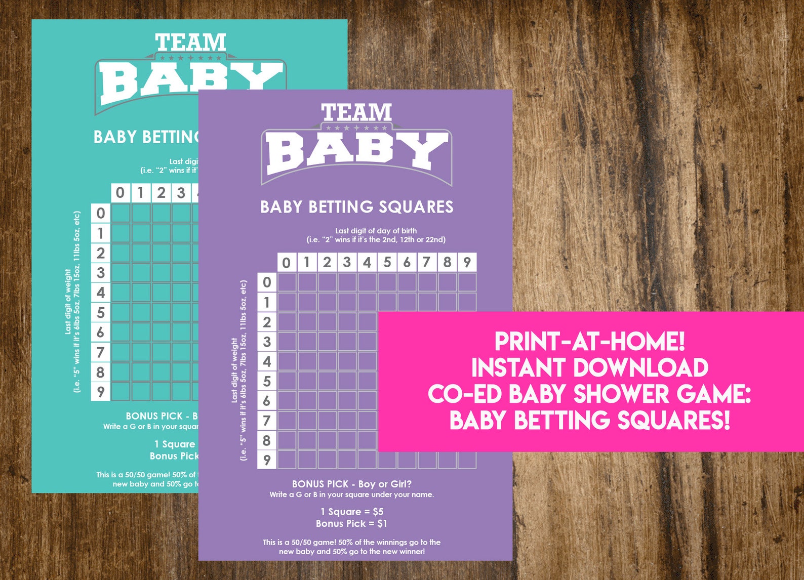 INSTANT DOWNLOAD Baby Betting Squares: Co-ed Baby Shower Game - Etsy