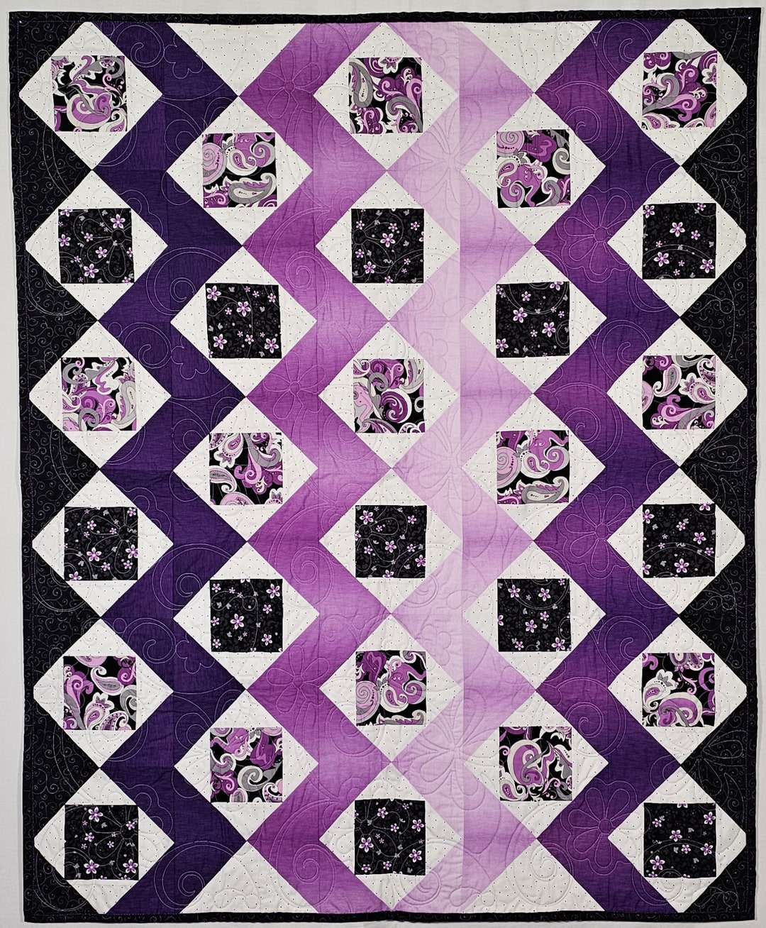 Purple Ric-rac Quilt | Swirly Flowers Blanket | Unique Baby/child Gift ...