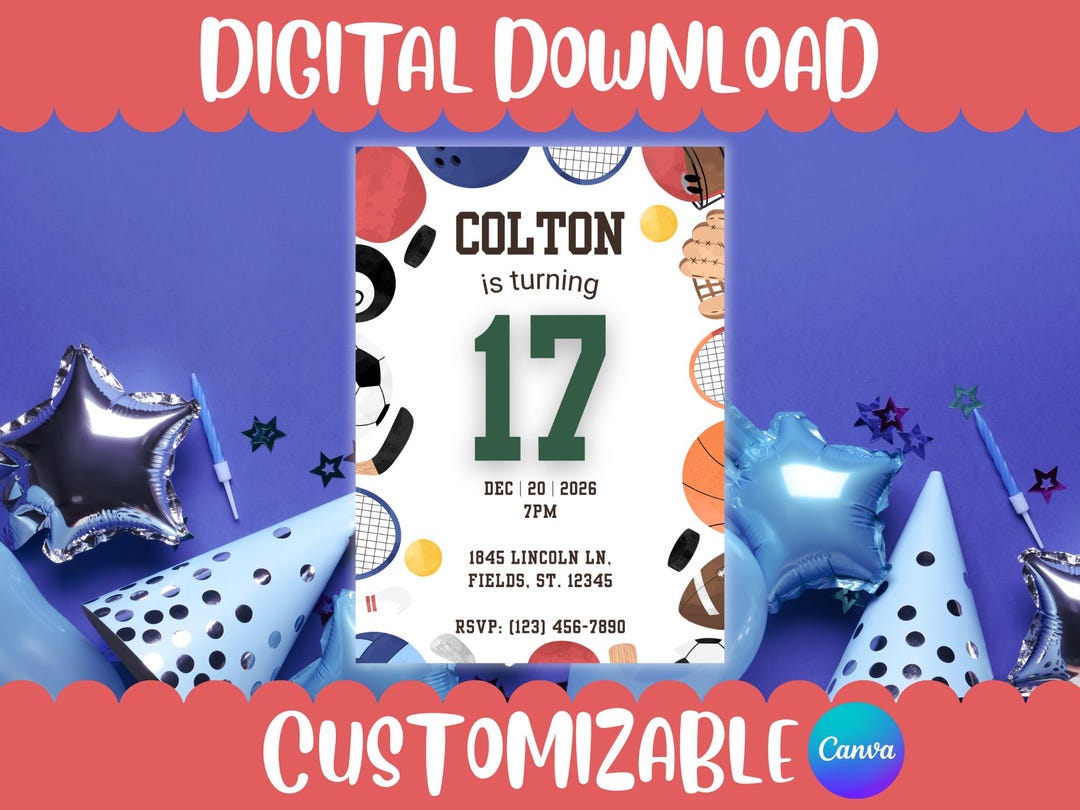 Sports Birthday Party Invitation: Editable Canva Template (digital ...