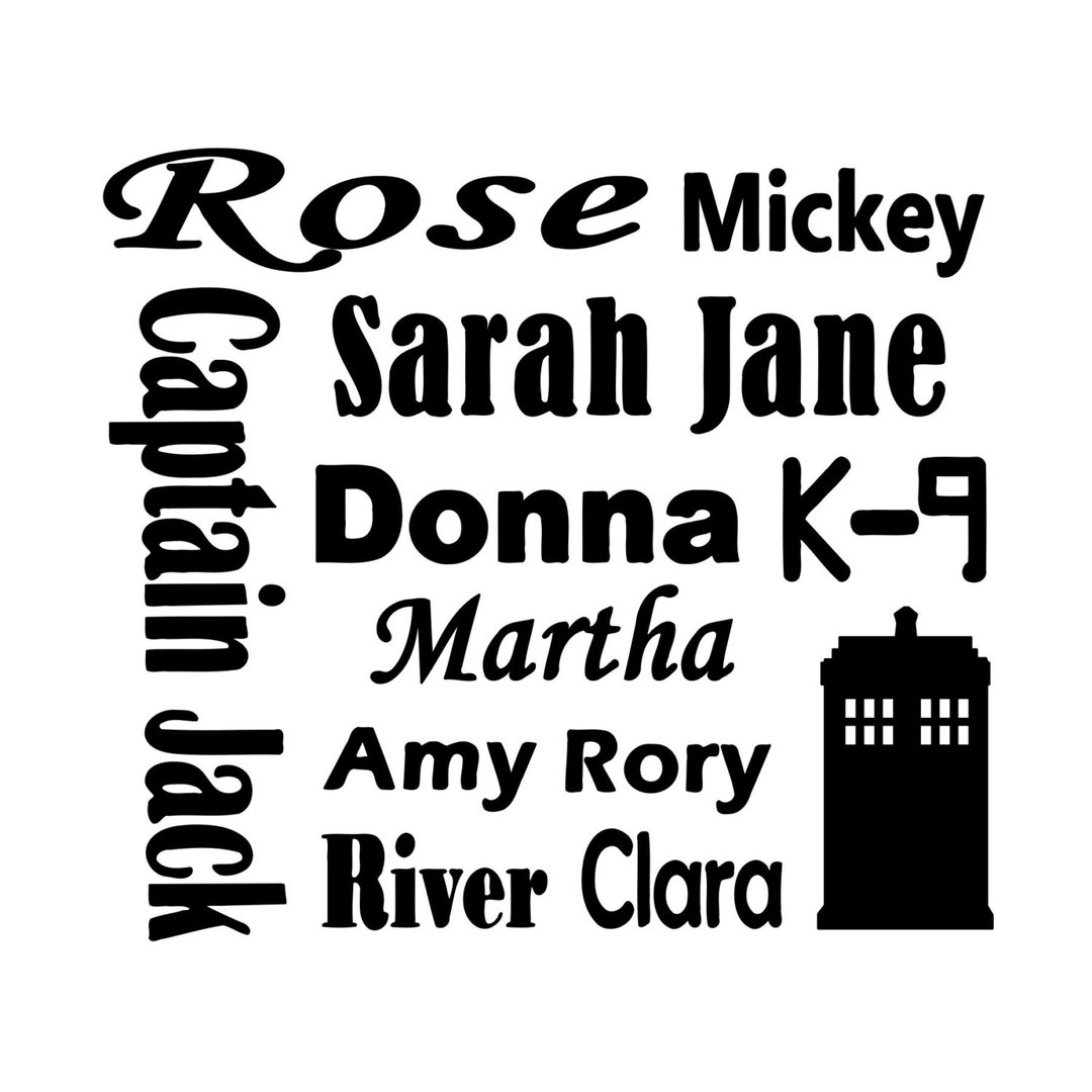 Doctor Who Inspired Companions Word Block Vinyl Decal Home Decorations ...