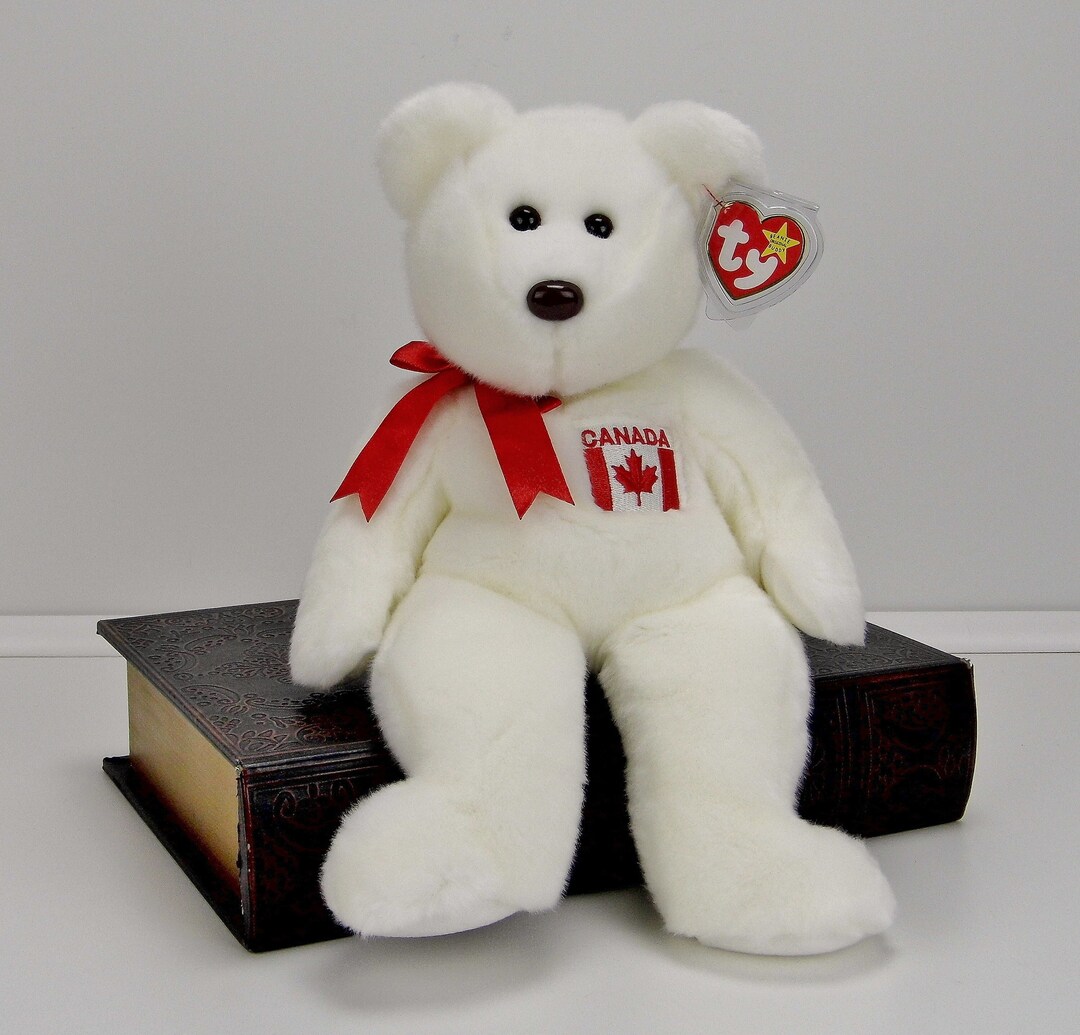 New & Rare Ty MAPLE Canadian Flag Plush 14 Beanie Buddies Bear From ...