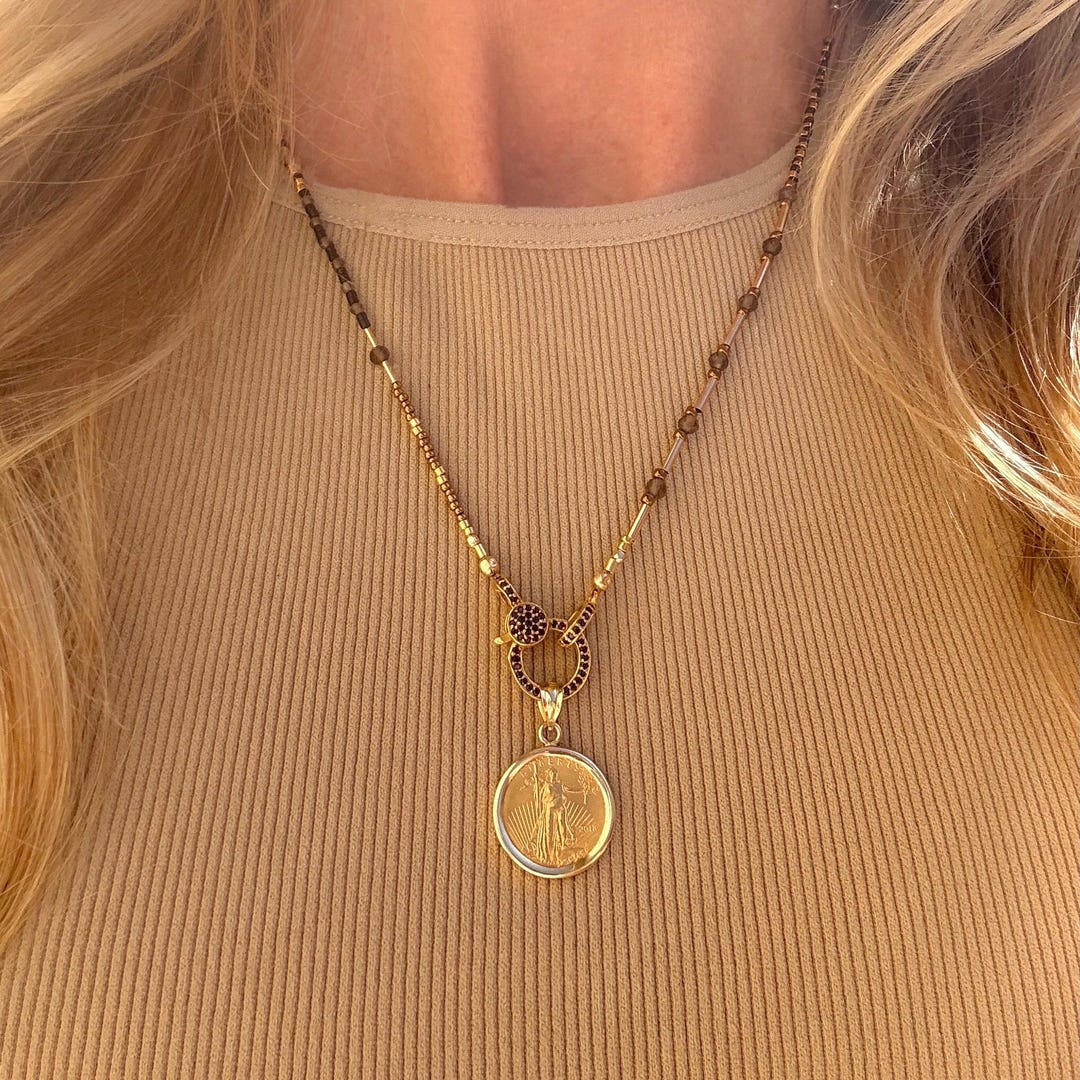 Liberty & Logos Gold Coin Necklace With Vermeil Hinge Clasp | 1/10 Oz ...