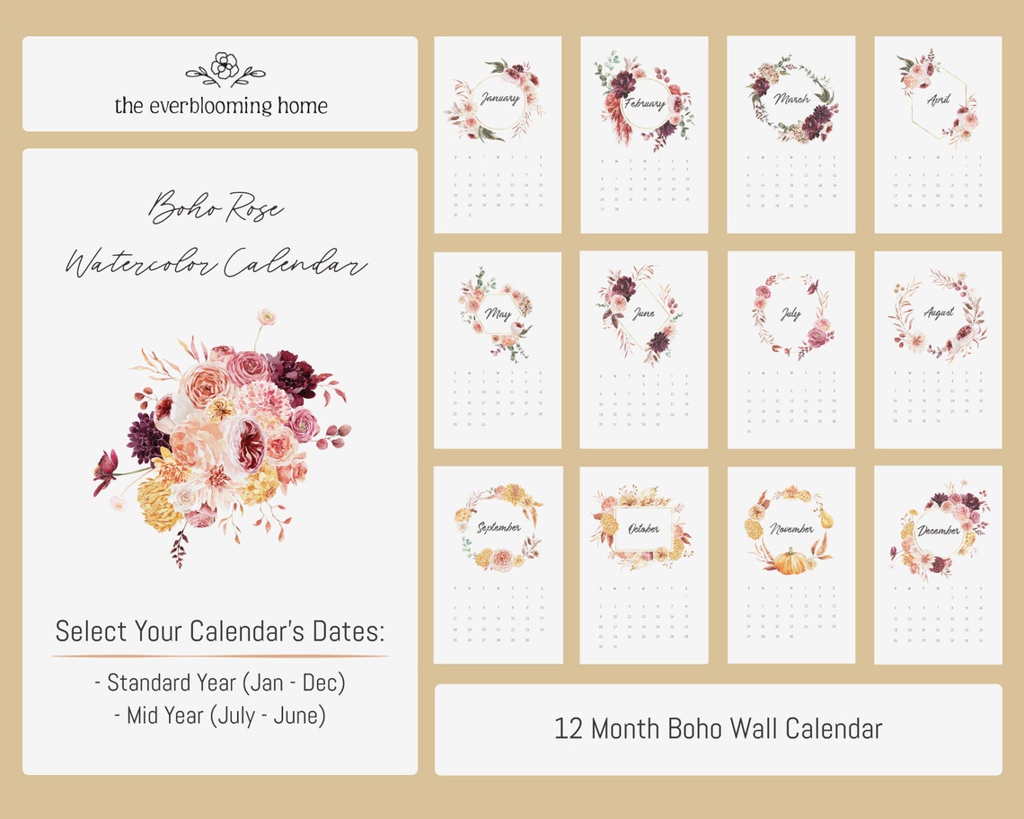 Boho Aesthetic Calendar for Wall Boho Calendar 2022 2023 | Etsy