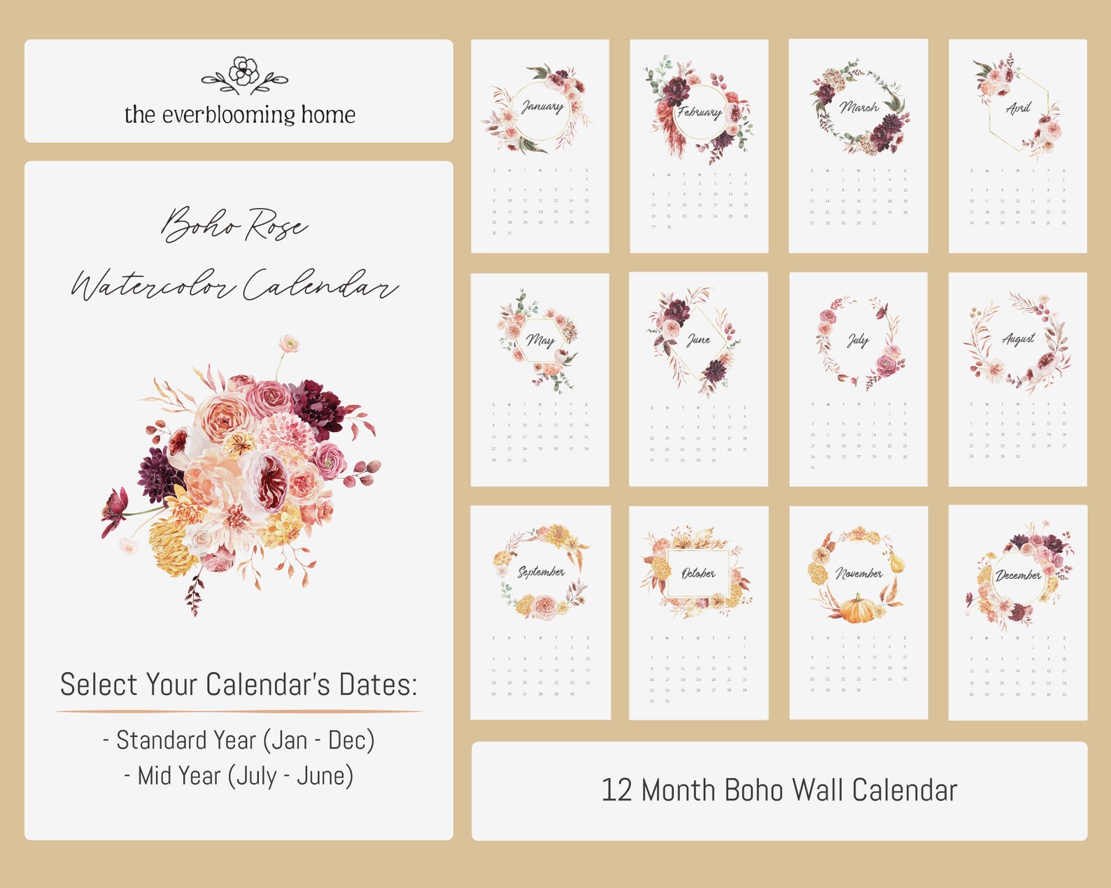 Boho Aesthetic Calendar for Wall Boho Calendar 2022 2023 | Etsy