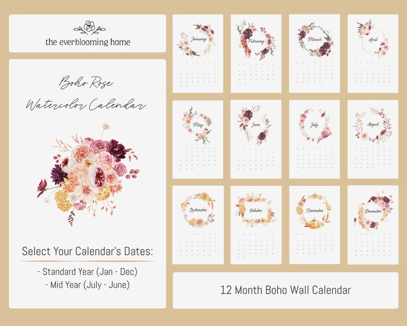 Boho Aesthetic Calendar for Wall, Boho Calendar 2025 2026, Elegant ...
