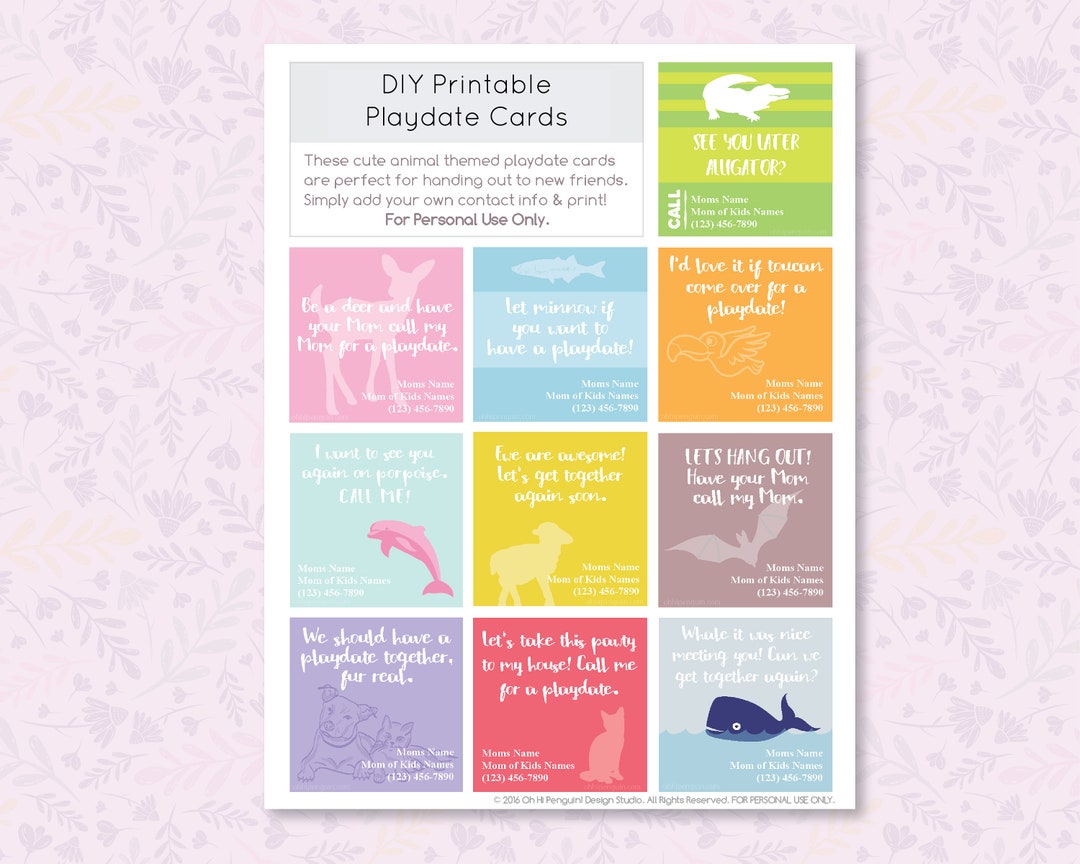 Summer Playdate Card, Business Card Mom, Play Date Card Summer ...