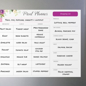Magnetic Fridge Menu Plan, Meal Plan Fridge, Fridge Meal Plan, Menu ...