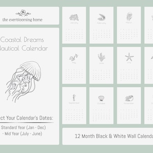 Black and White Calendar, Beach Calendar, Nautical Calendar for Wall ...
