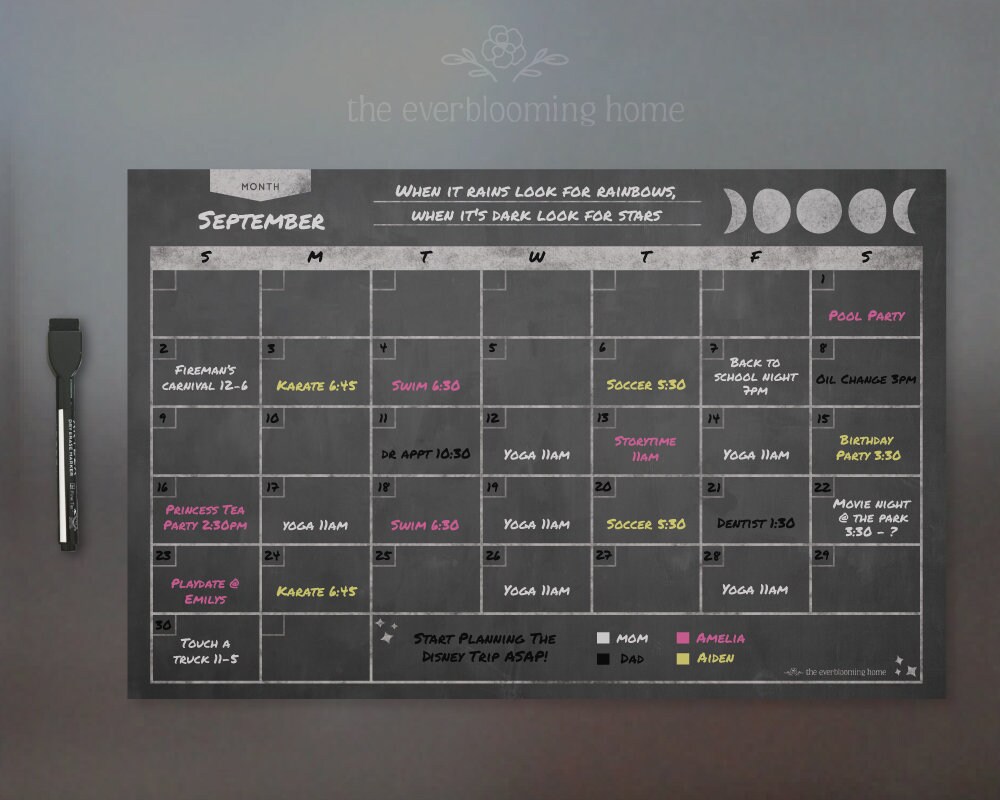 Magnetic Chalkboard Moon Calendar Dry Erase Perpetual Moon - Etsy