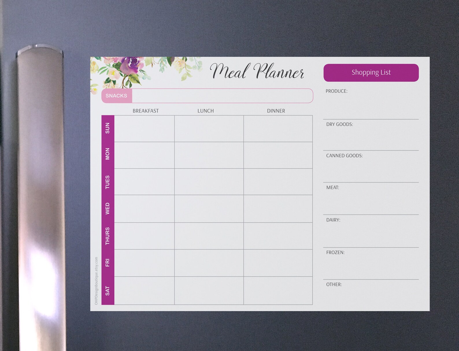 Magnetic Fridge Menu Plan, Meal Plan Fridge, Fridge Meal Plan, Menu ...