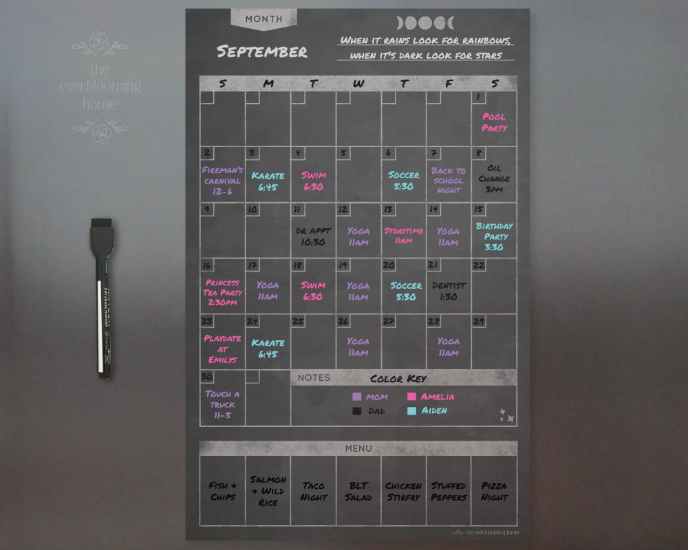 Chalk Board Magnetic Calendar for Your Kitchen Vertical Dry | Etsy