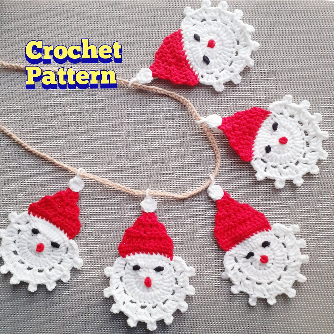 Santa Claus Garland Crochet Pattern, Santa Crochet Aplique Christmas ...