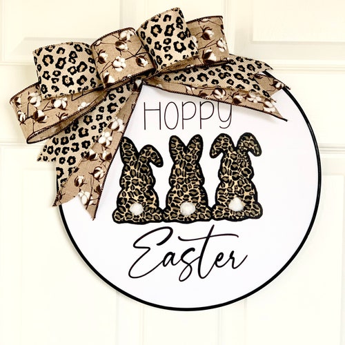 Wreath Sign Leopard Print Easter Bunnies Easter Wreath Sign - Etsy