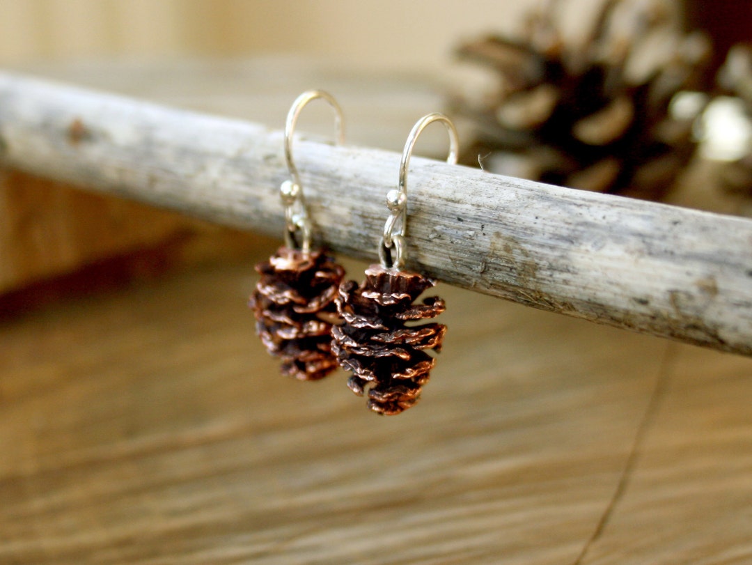 Buy Handmade Pinecone Earrings in Pink Bronze, Fir Cones, Nature ...