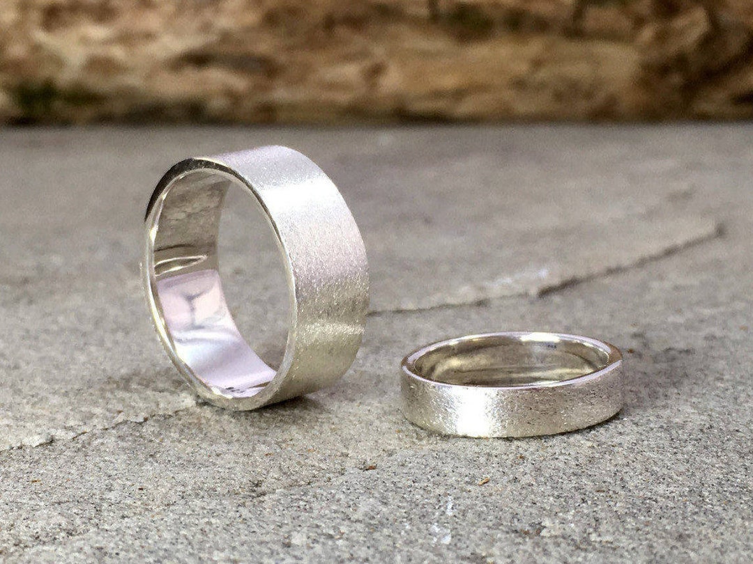 Chunky Silver Frosted Wedding Rings: Matte Finish Wedding Rings ...