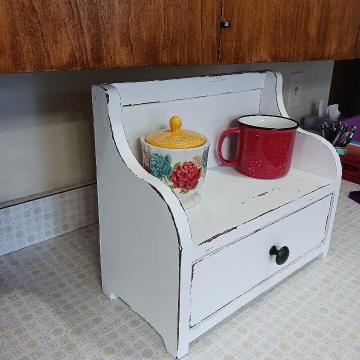 Farmhouse Mini Hutch, Distressed White Countertop Cabinet, Coffee & Tea ...