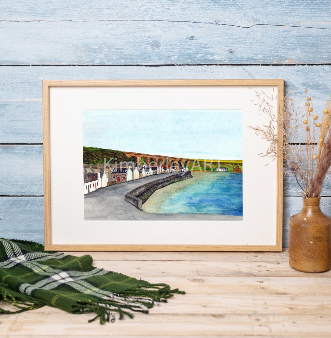 Cullen Harbour Scotland Print | Moray Coast Watercolor Art - Etsy